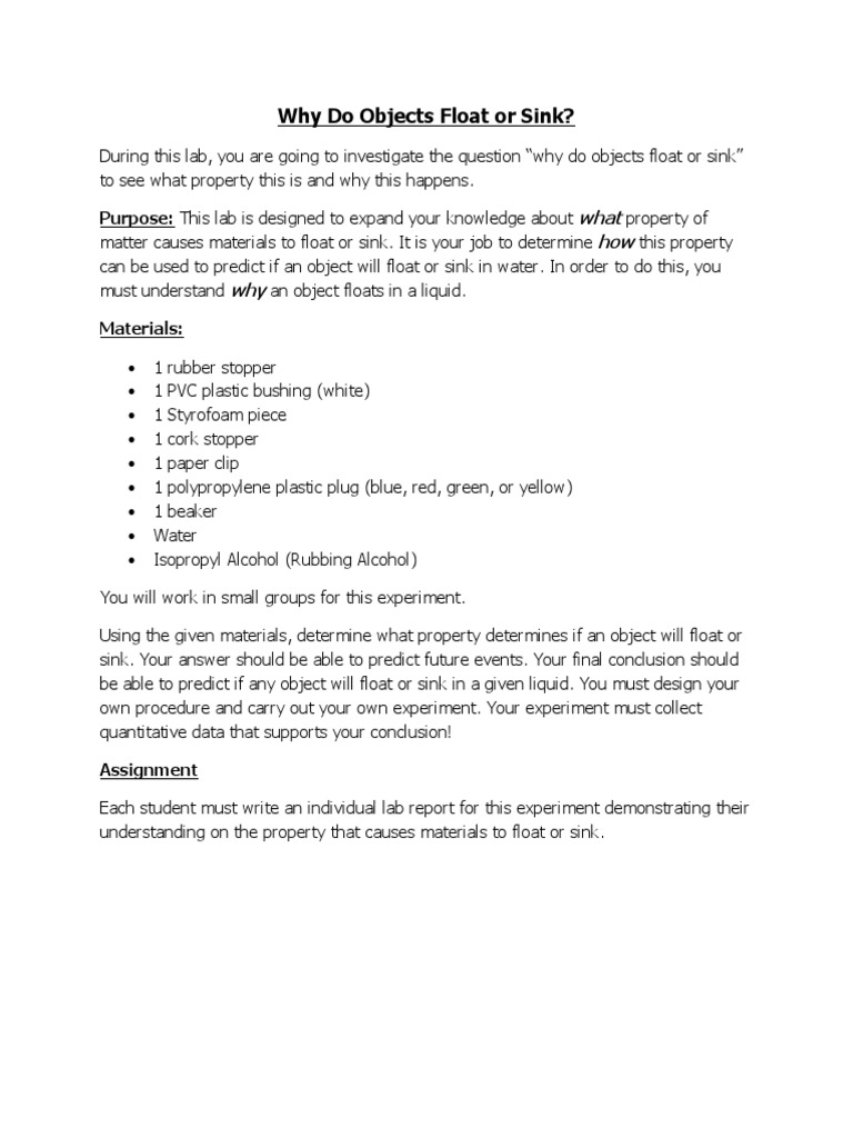 Float Sink Lab 2 | PDF