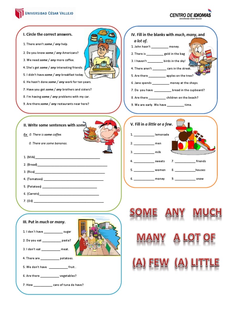 I. Circle The Correct Answers. IV. Fill in The Blanks With Much, Many ...