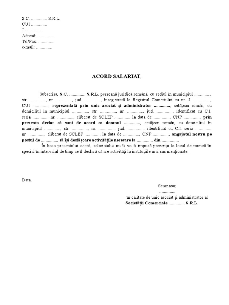 Model Acord Angajat | PDF