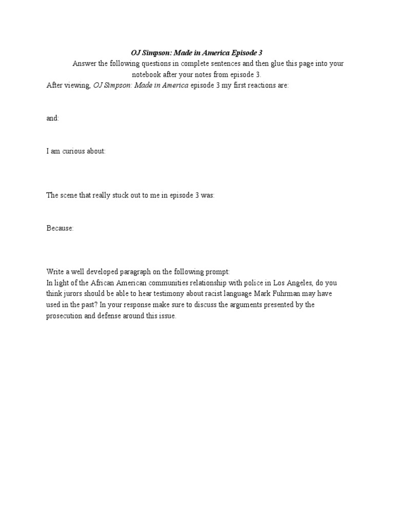 OJ Simpson Episode 3 Analysis Guide | PDF | Sports & Recreation