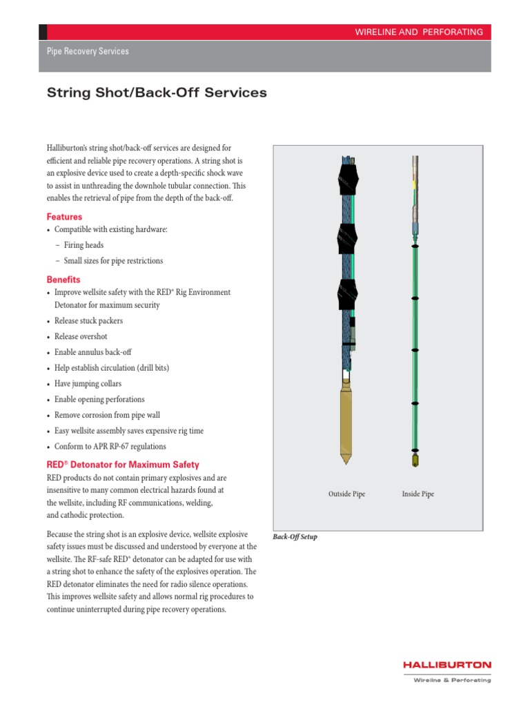 String Shot Back Off Services PDF | Pipe (Fluid Conveyance) | Drilling Rig