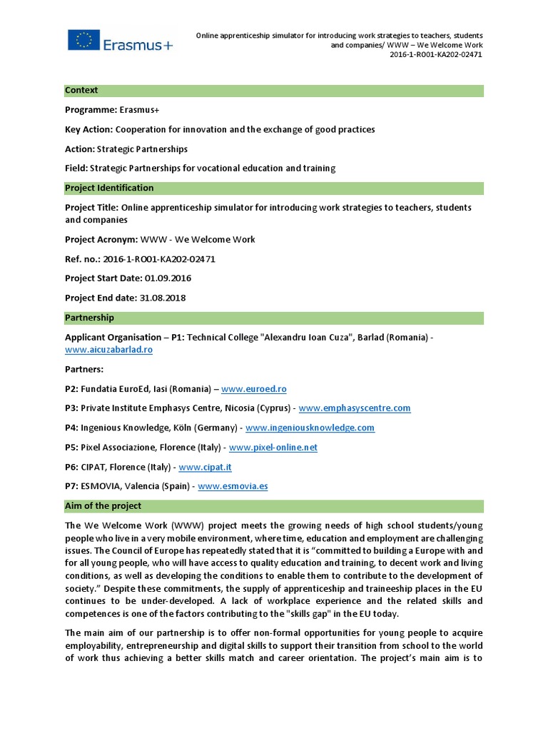 WWW Project Description | PDF | Simulation | Apprenticeship