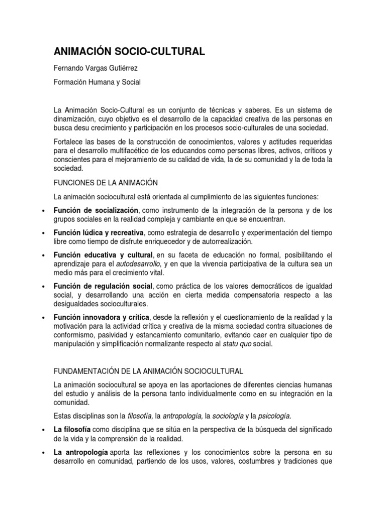 Animación Sociocultural: Claves y Funciones | PDF | Comunidad | Sociedad