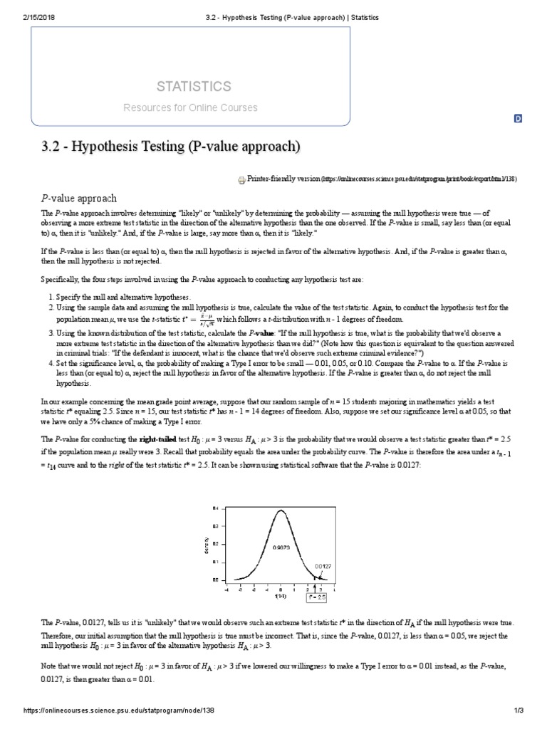 3.2 - Hypothesis Testing (P-Value Approach) | PDF | P Value ...