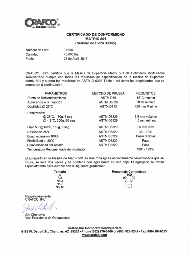 Certificados de Calidad Matrix | PDF