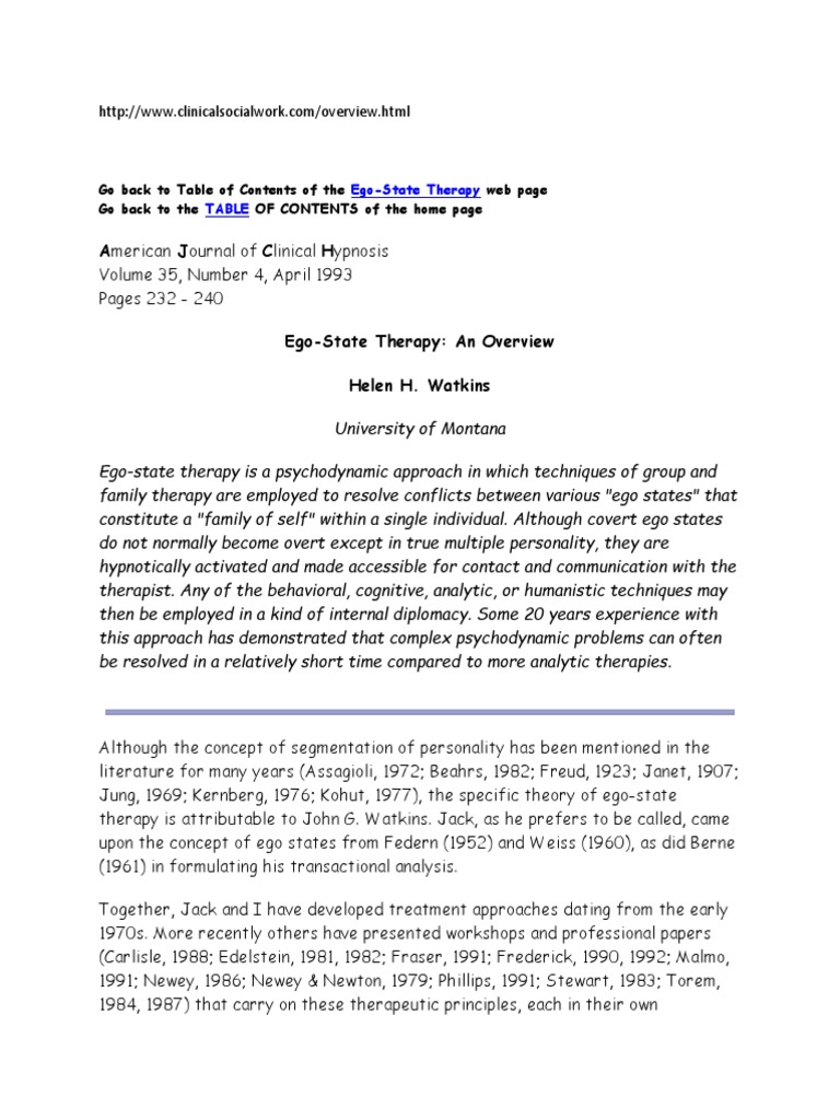 Ego States Therapydocx | PDF | Psychotherapy | Hypnosis