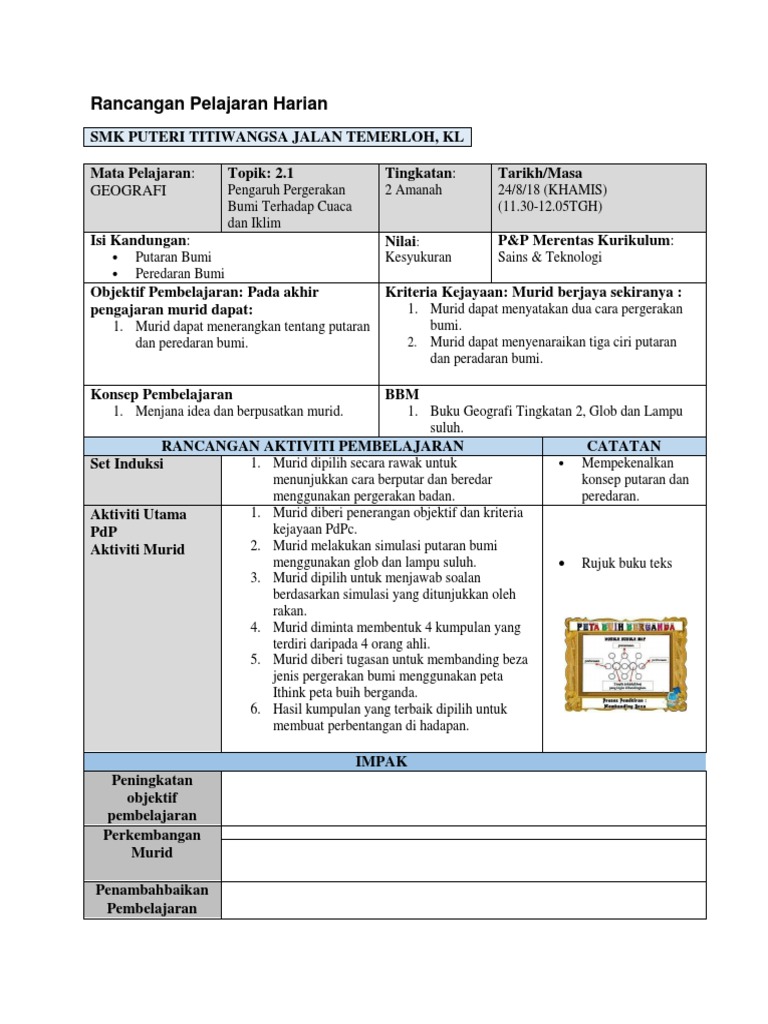 GEO CONTOH RPH - Pergerakan Bumi | PDF | Sains & Matematika