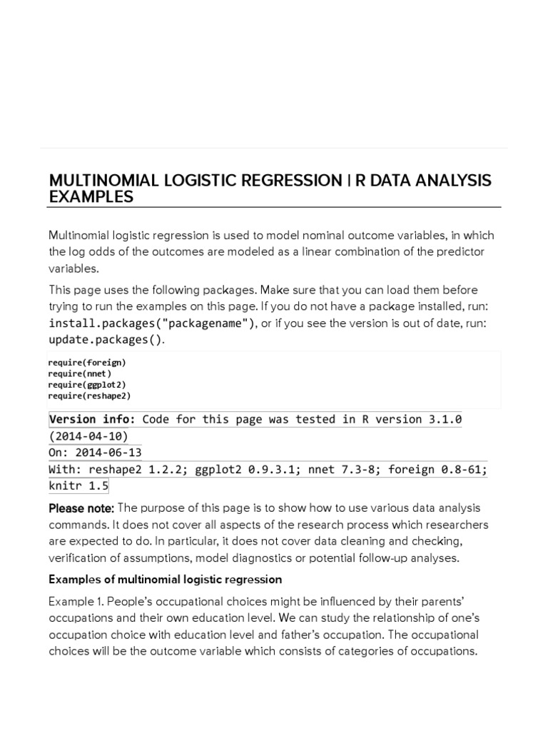 Multinomial Logistic Regression - R Data Analysis Examples - IDRE Stats | PDF | Logistic ...