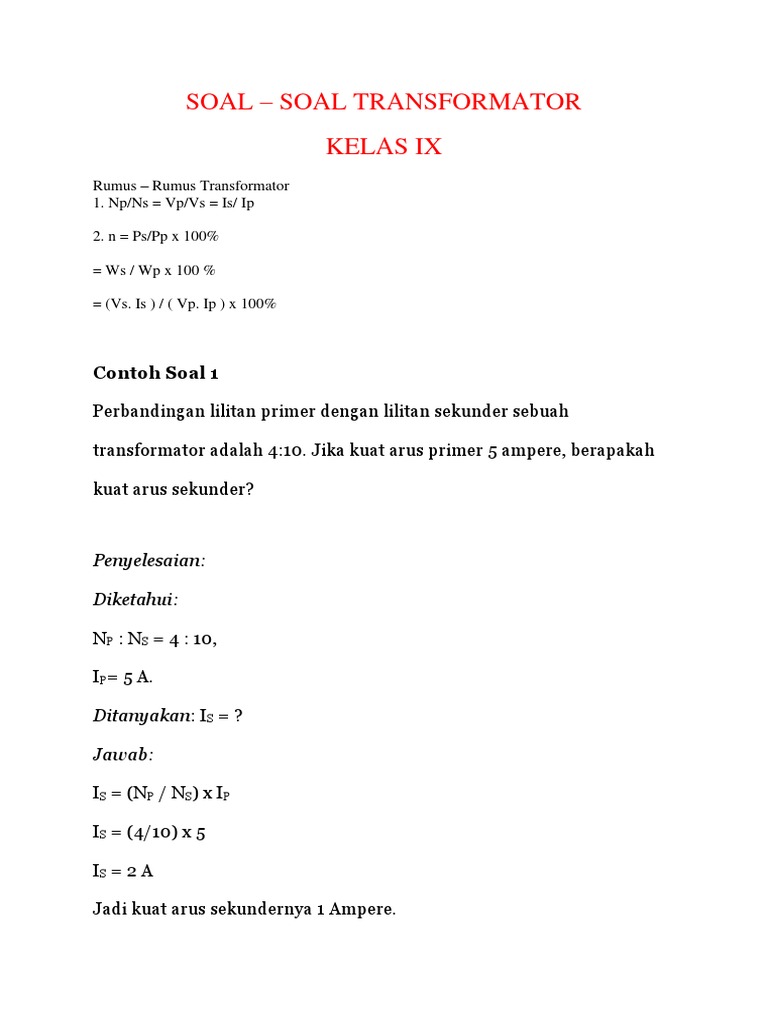 Soal Soal Transformator | PDF