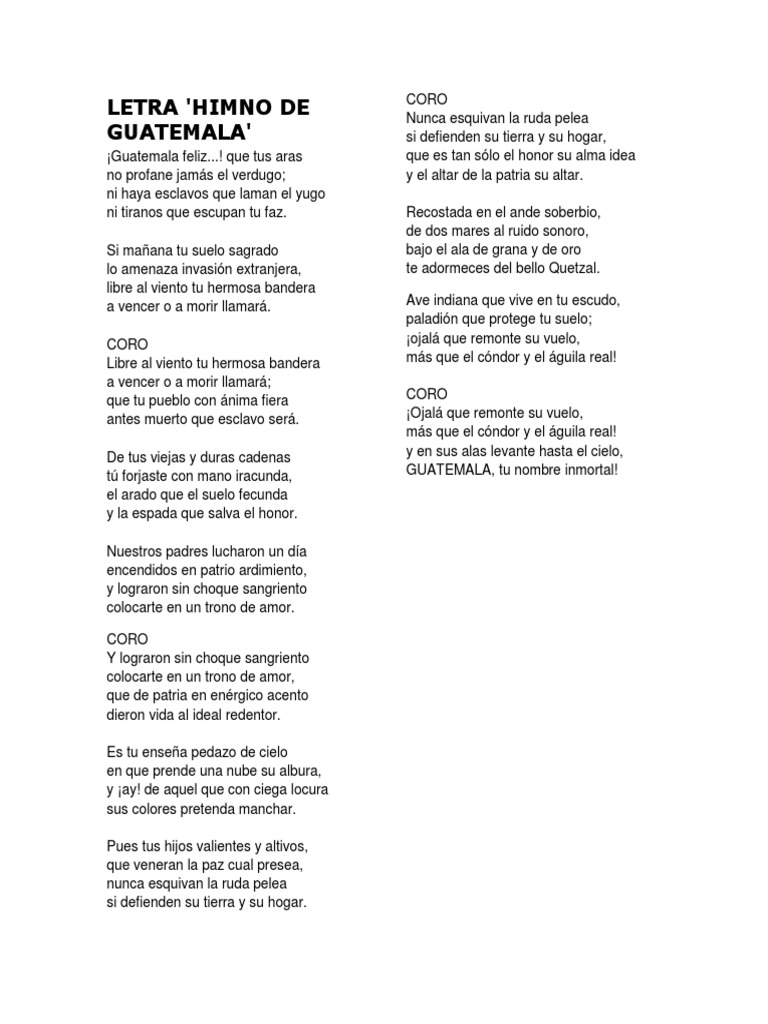 Letra Del Himno Nacional de Guatemala
