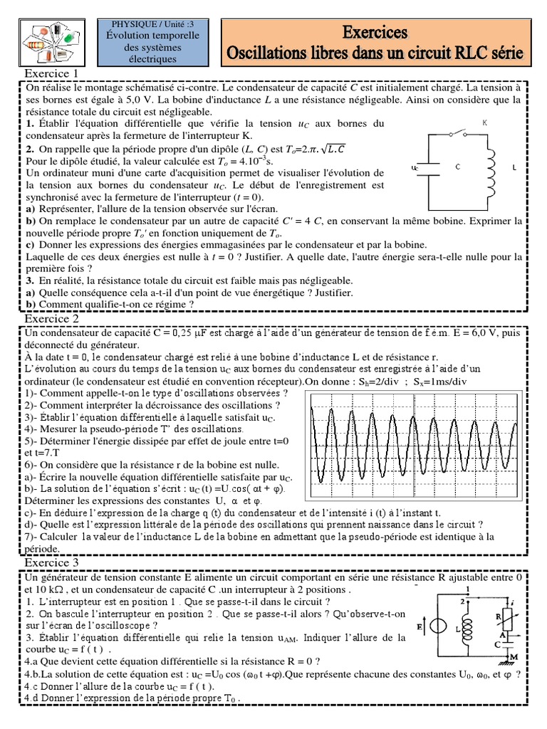 Exercices Corrigés sur Circuits RLC | PDF | Condensateur | Tension ...