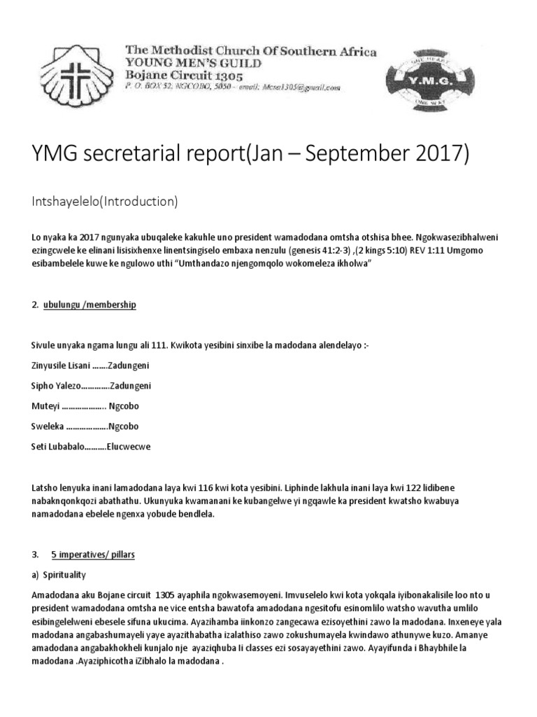 YMG Secretarial Report (Jan - September 2017) : Intshayelelo ...