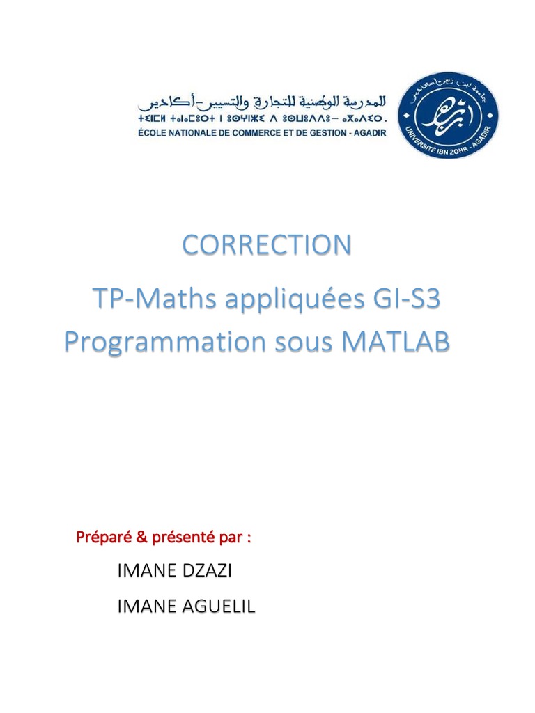 Correction TP-Maths Appliquées GI-S3 Programmation Sous MATLAB | PDF | Numerical Analysis ...