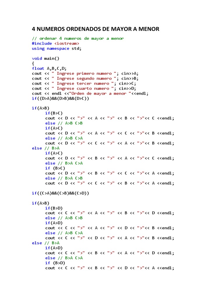 4 Numeros Ordenados de Mayor A Menor | PDF