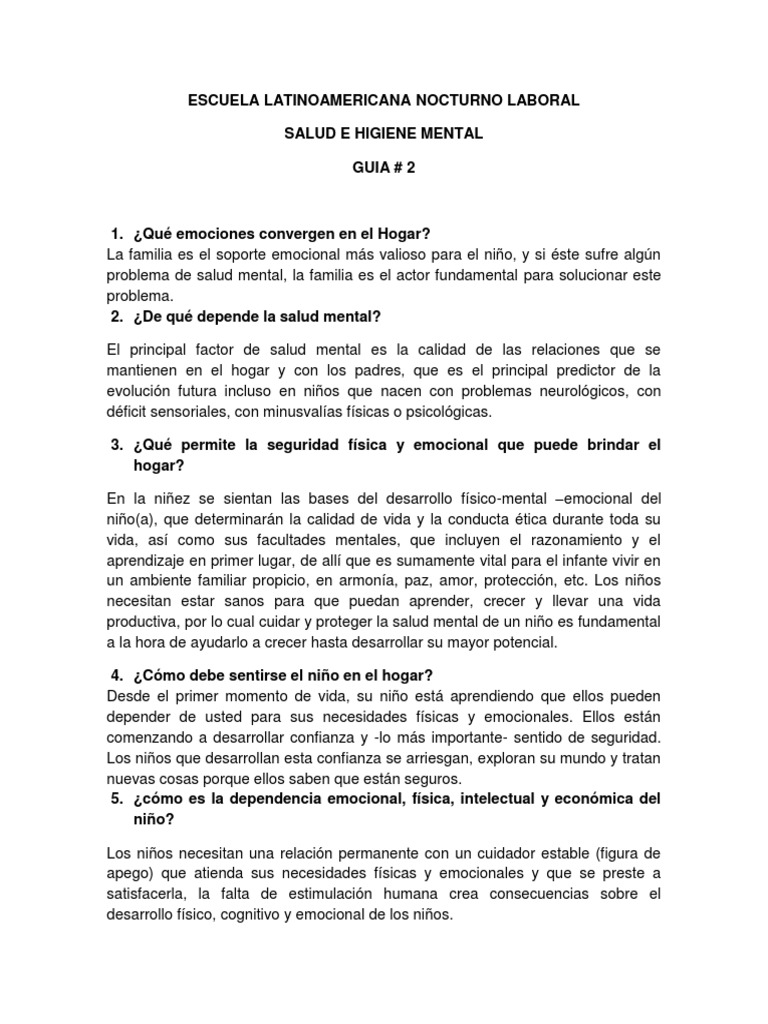 Salud e Higiene Mental Guia # 2 | PDF | Salud mental | Aprendizaje