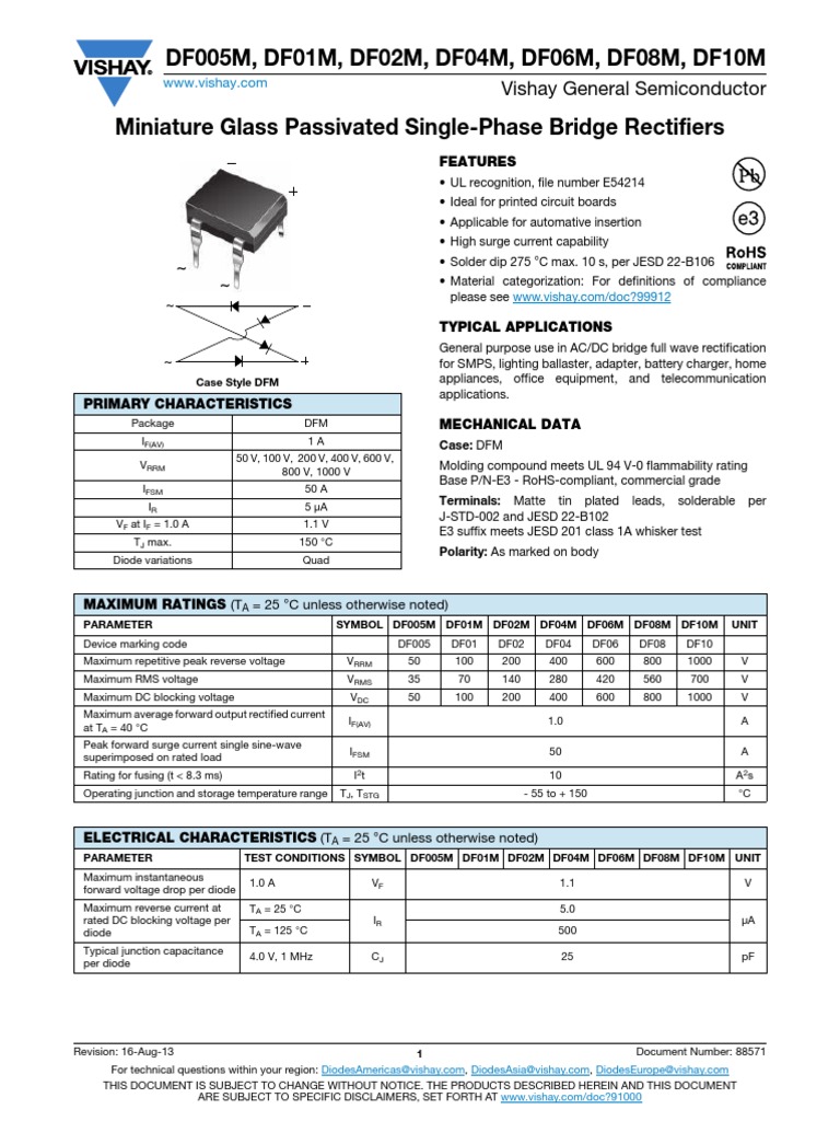 DF005M, DF01M, DF02M, DF04M, DF06M, DF08M, DF10M: Vishay General ...
