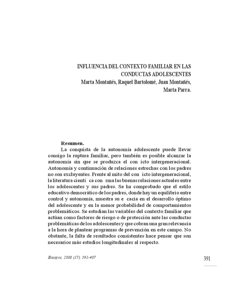 Influencia Del Contexto Familiar en Las Conductas Adolescentes Marta ...