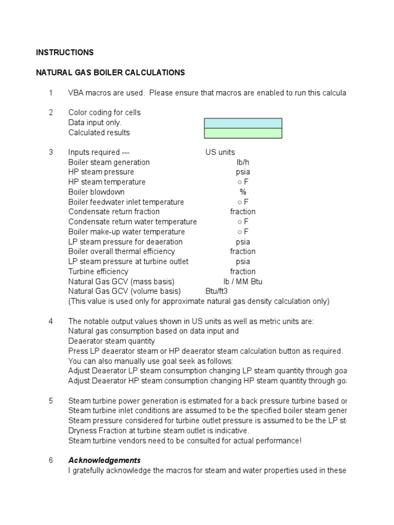Instructions Natural Gas Boiler Calculations: Acknowledgements | PDF ...
