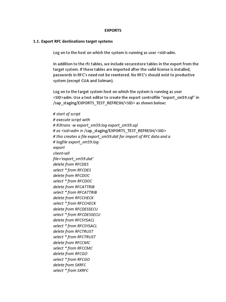 Exports 1.1. Export RFC Destinations Target Systems | PDF | Application ...