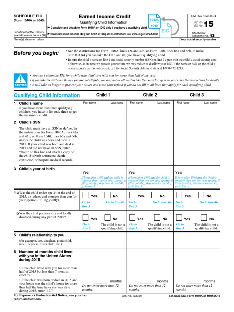 Before You Begin:: Earned Income Credit | PDF | Irs Tax Forms | Social ...