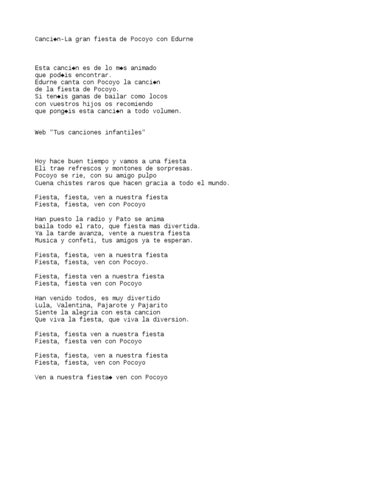 Canción La Gran Fiesta De Pocoyo Con Edurne Pdf