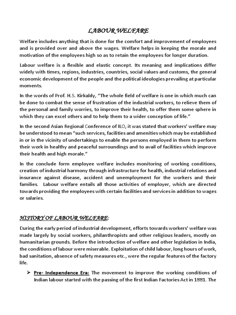 Evolution of Labour Welfare in India | PDF | Welfare | Welfare State