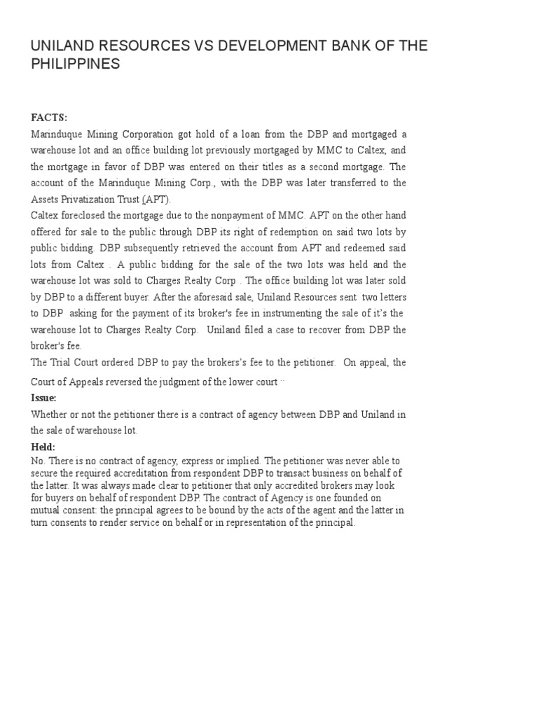 008 Uniland Resources Vs Development Bank of The Philippines | PDF ...