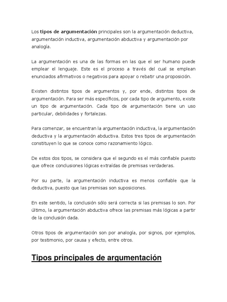 Tipos de Argumentación | PDF | Validez | Razonamiento inductivo