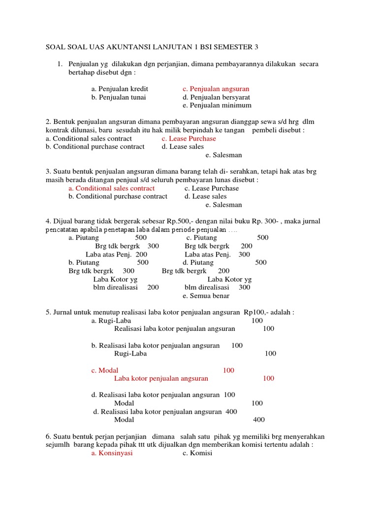 Soal Soal Uas Akuntansi Lanjut Semester 3 | PDF