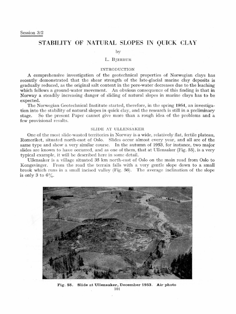 Stability of Natural Slopes in Quick Clay-Bjerrum | PDF | Strength Of ...