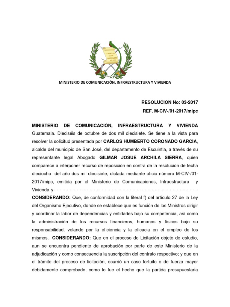 Ejemplo Resolución Final Min. | PDF | Guatemala | Presupuesto