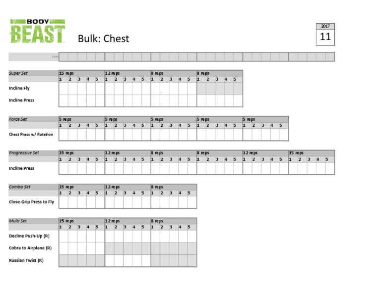 Workout Tracker For Body Beast Bulk Chest (In Excel) | PDF | Physical ...