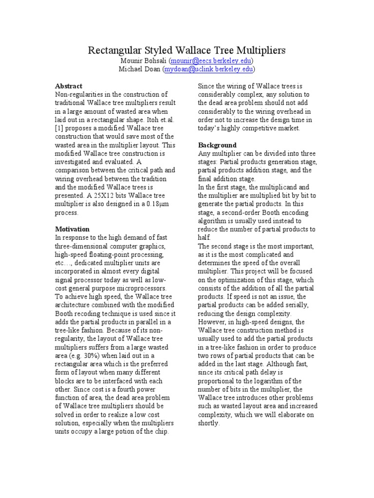 Optimizing Wallace Tree Multiplier Layout | PDF | Computer Architecture ...