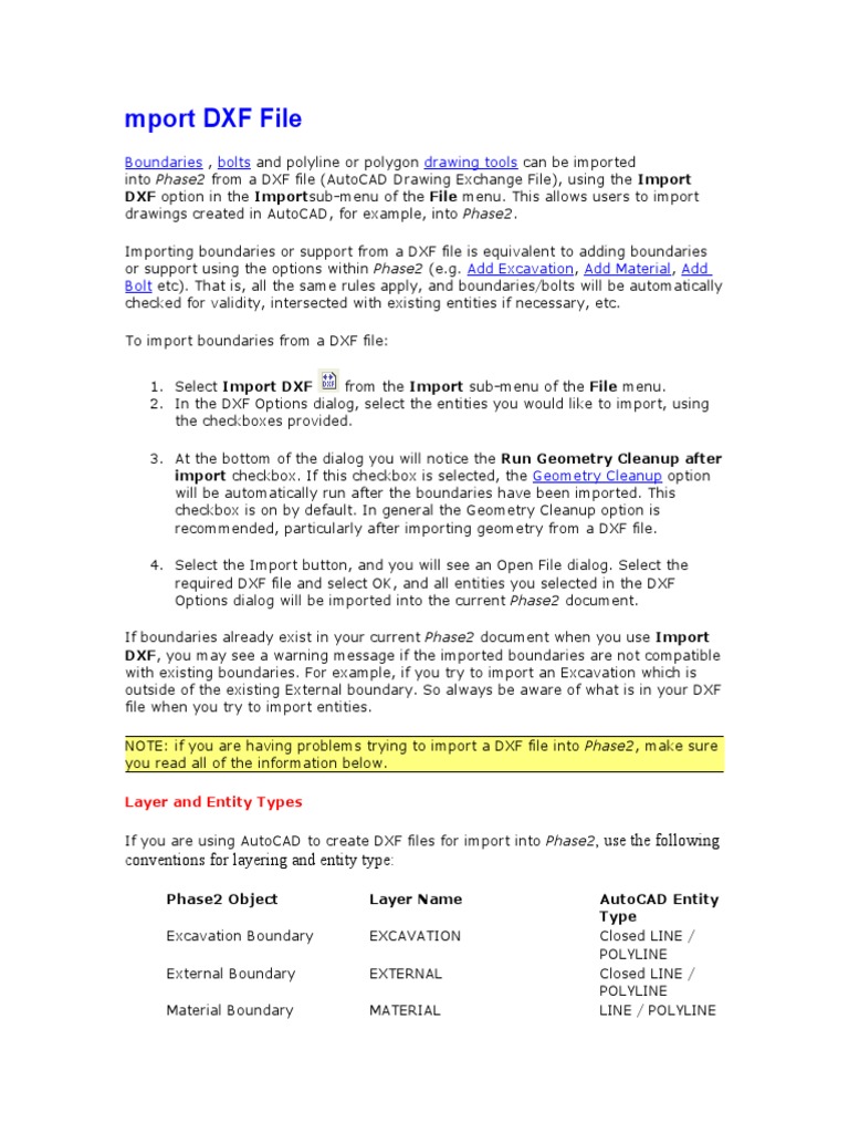 Importing DXF Files into Phase2 | PDF | Auto Cad | Finite Element Method