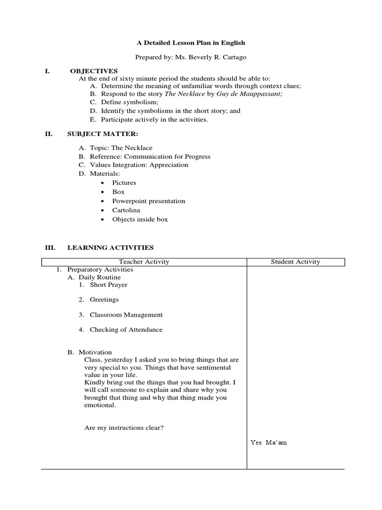 A Detailed Lesson Plan in English 9 Lit | PDF
