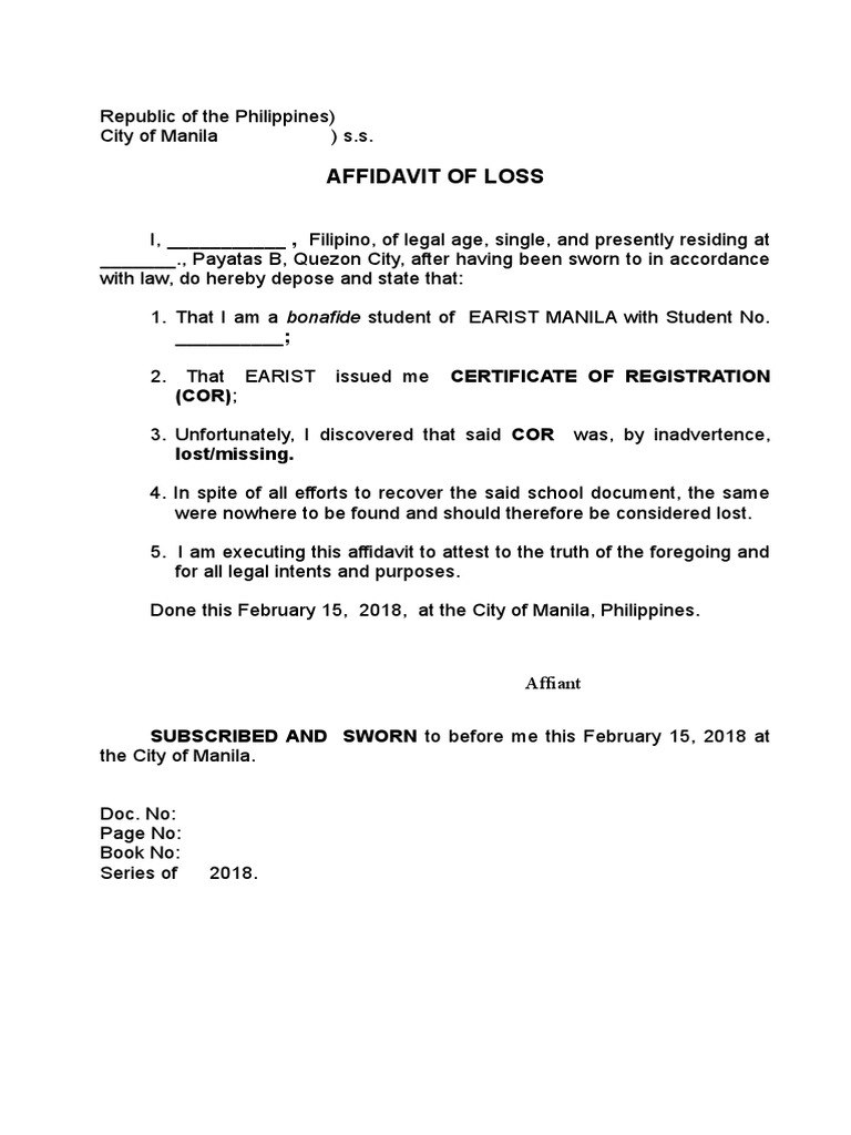 EDWIN Affidavit of Loss COR | PDF