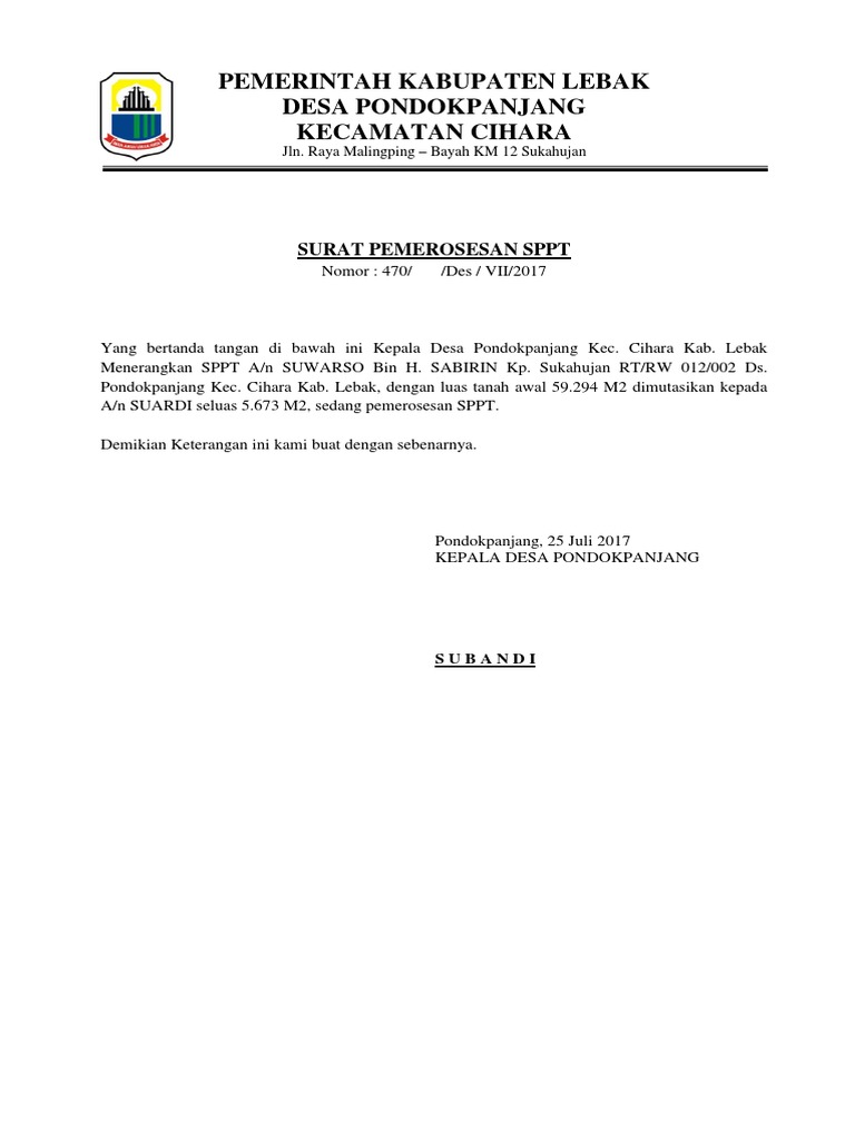 Surat Pernyataan SPPT | PDF