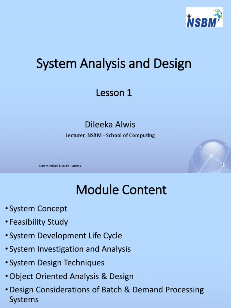 System Analysis and Design: Lesson 1 | PDF | Information System ...