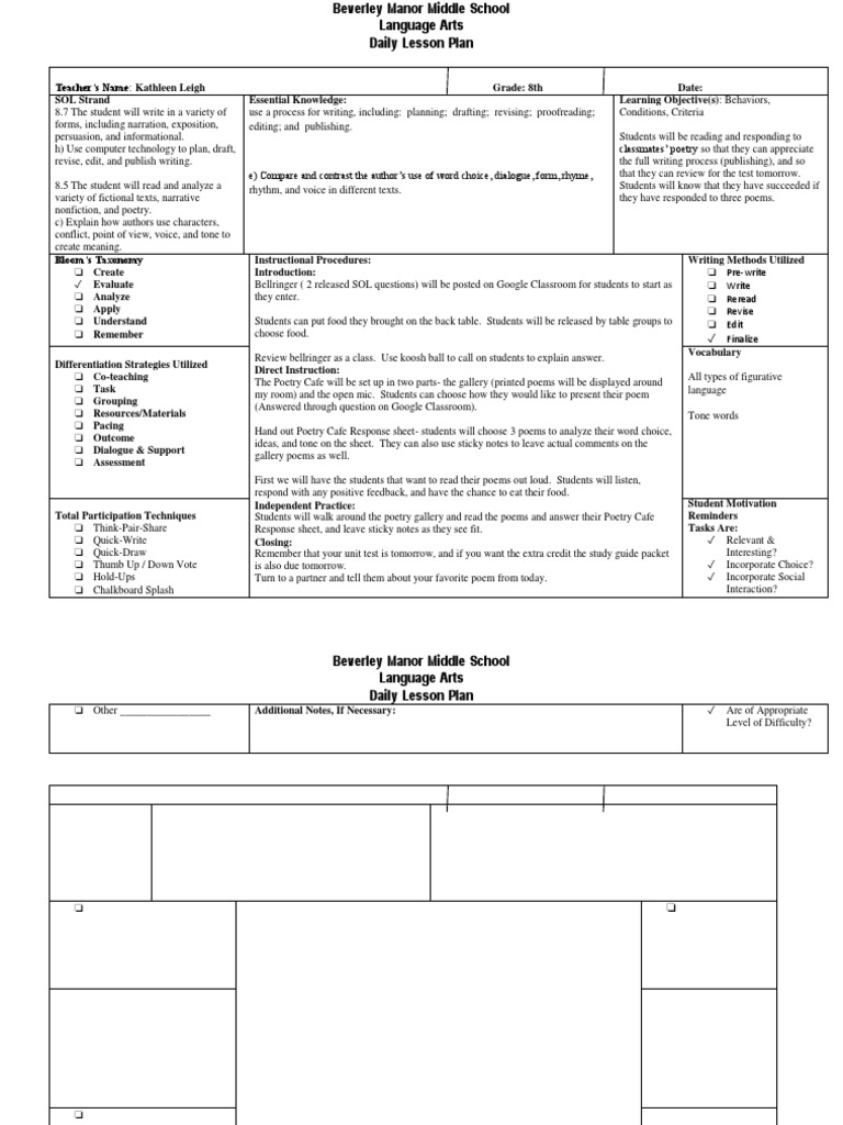 Poetry Cafe Lesson Plan | PDF | Lesson Plan | Poetry