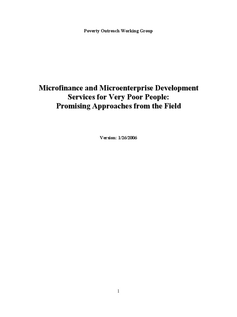 Micro Finance Services For Very Poor People - Promising Approaches From ...