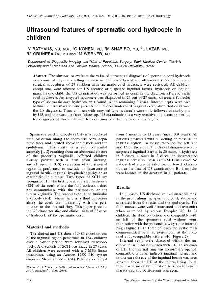 Ultrasound Features of Spermatic Cord Hydrocele in Children | Download ...