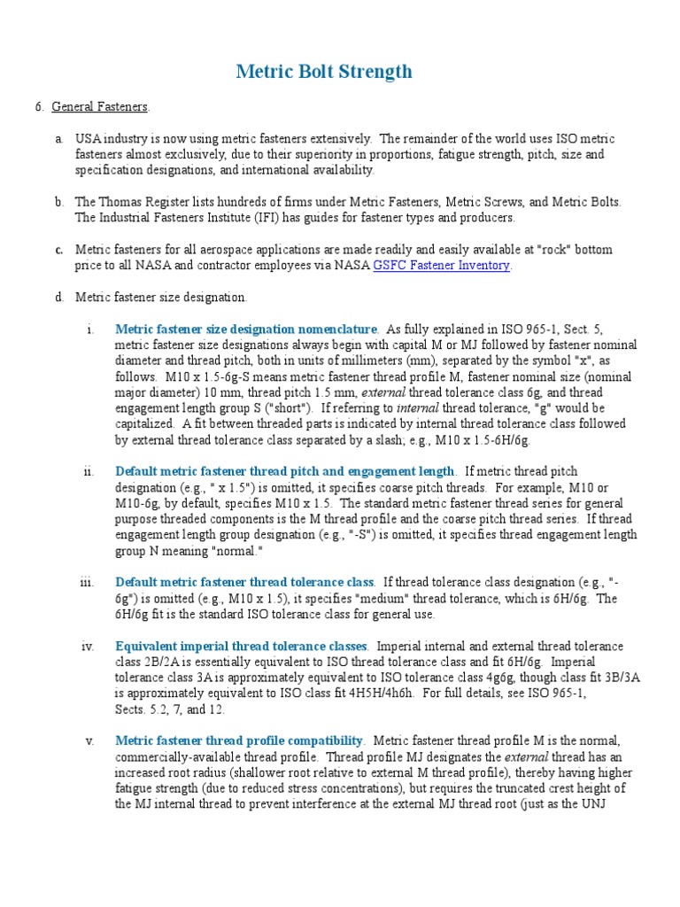 Metric Bolt Strength | PDF | Nut (Hardware) | Screw