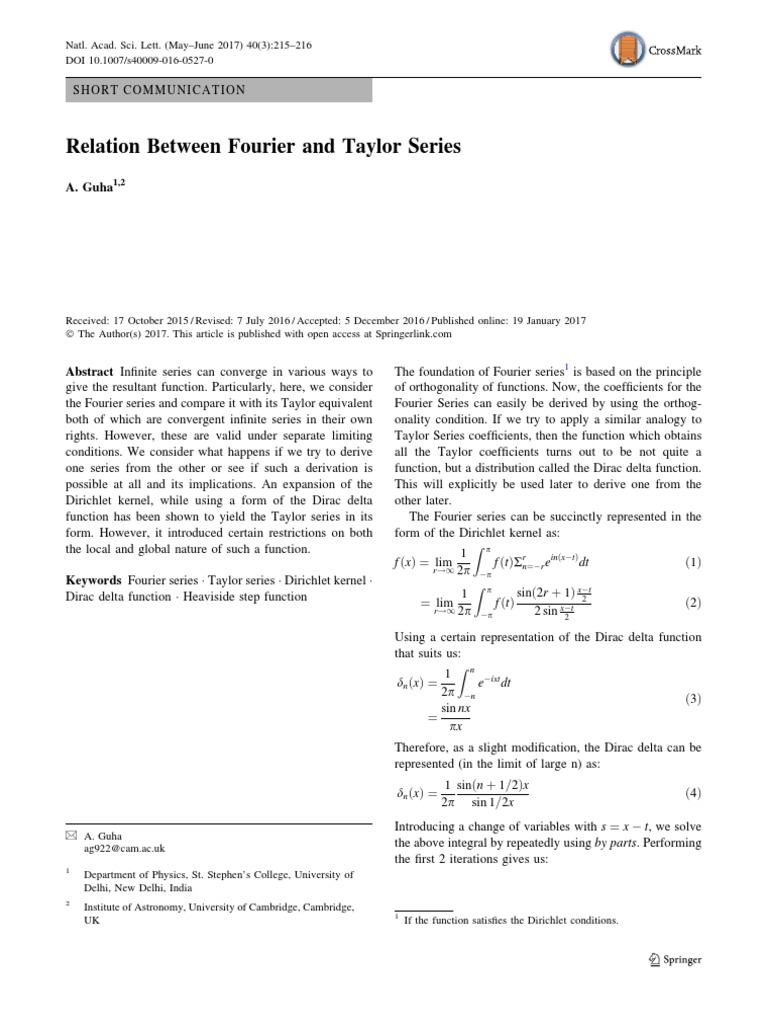 Relation Between Taylor and Fourier Series | PDF | Series (Mathematics ...