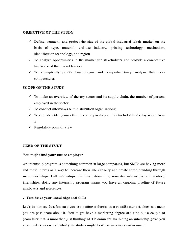 Objective of The Study | PDF | Packaging And Labeling | Internship