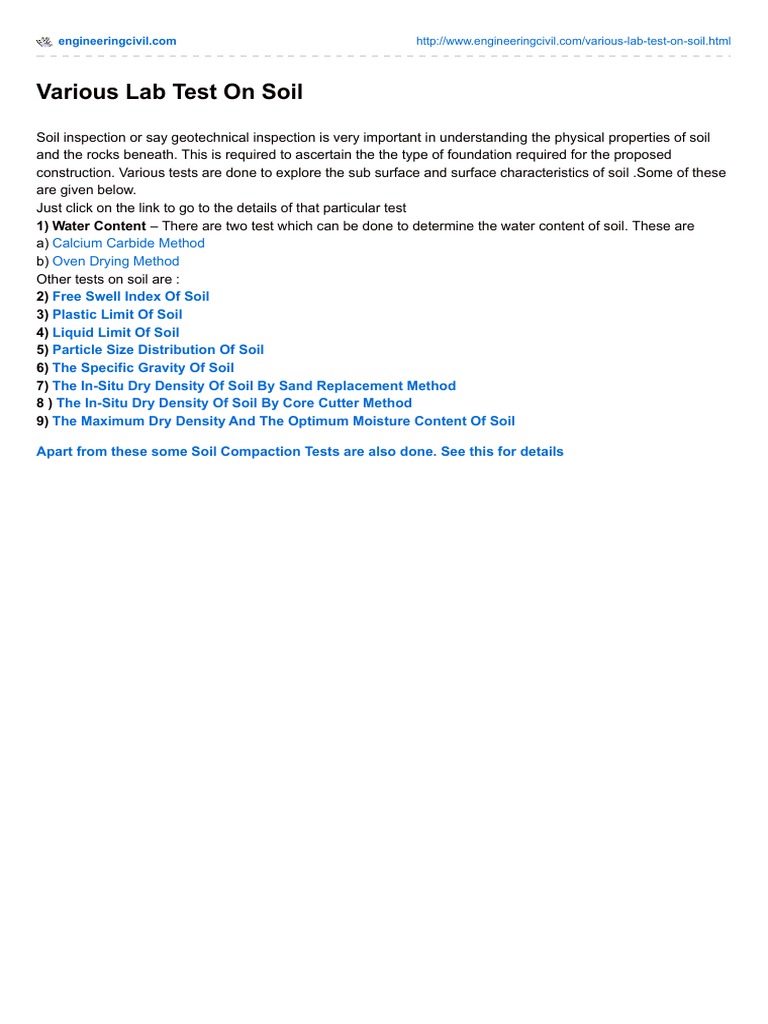 Various Lab Test On Soil: Calcium Carbide Method Oven Drying Method | PDF