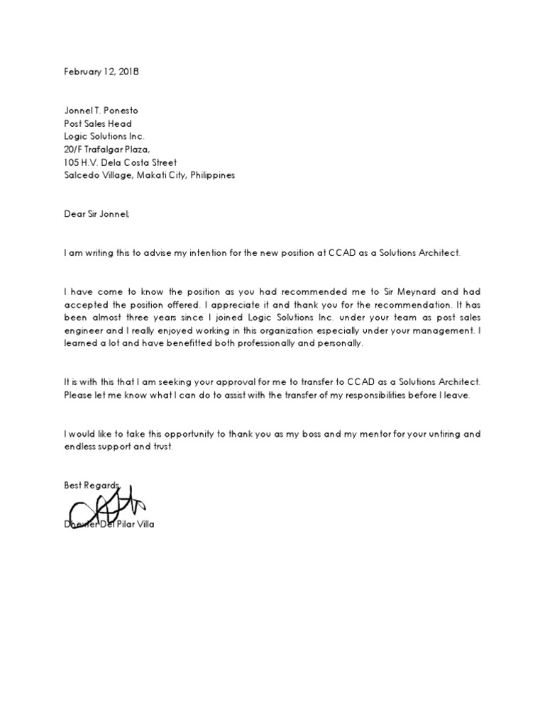 Letter of Intent (Solutions Architect) | PDF