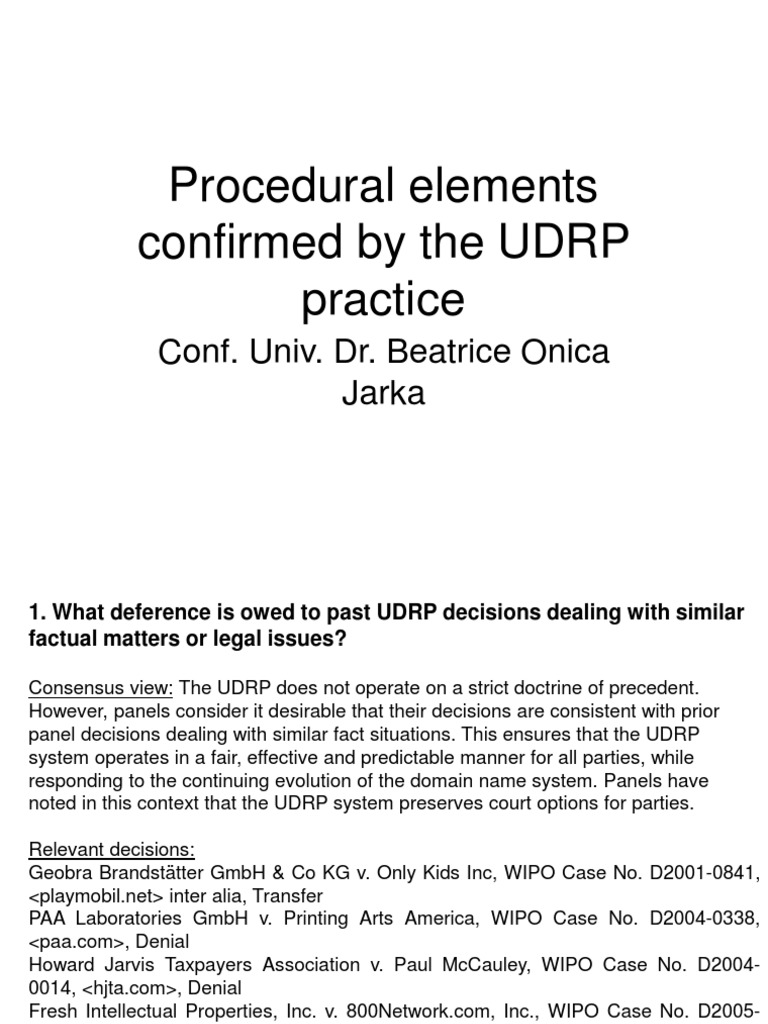 Procedural Elements Confirmed by UDRP Practice | PDF | Laches (Equity ...