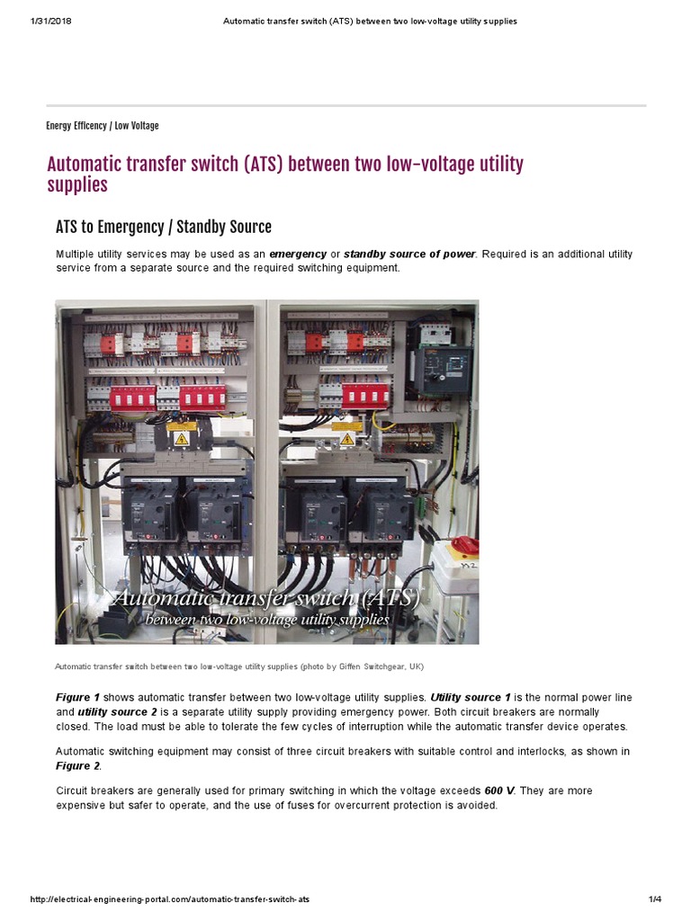 Automatic Transfer Switch (ATS) Between Two Low-Voltage Utility ...