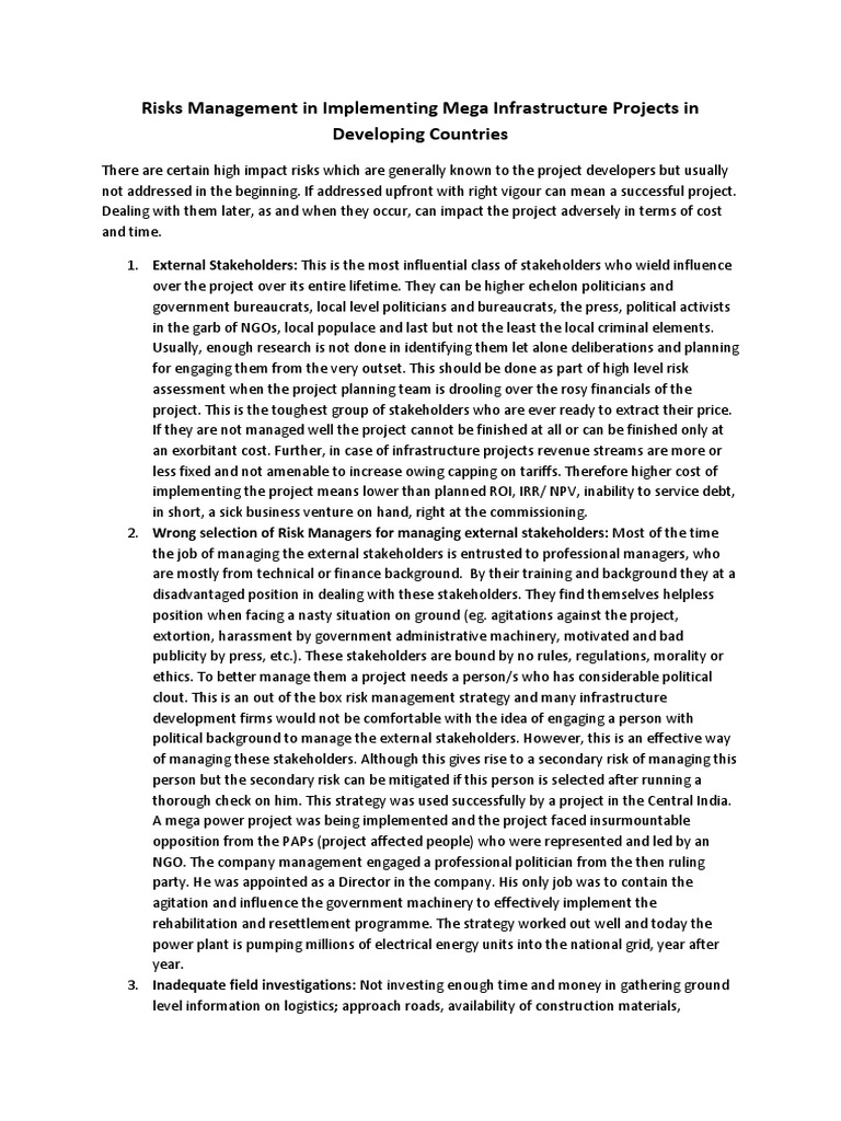 Managing Risks in Mega Infrastructure Projects | PDF | Risk | Risk ...