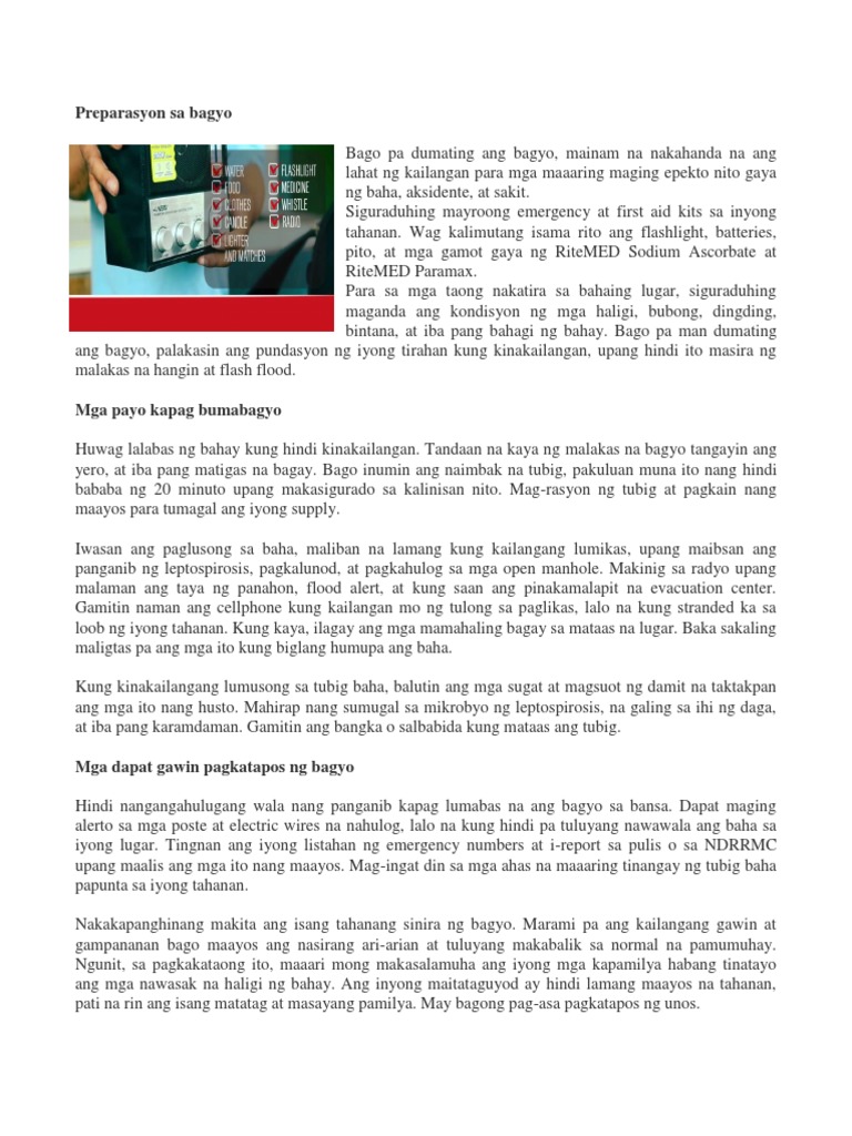 Preparasyon Sa Bagyo | PDF
